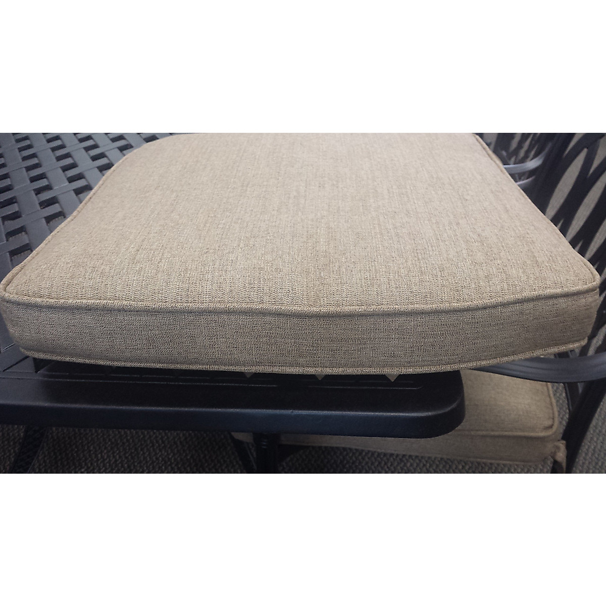 Nassau Outdoor Patio 7pc Dining Set Round 60" Fire Gas Table Dark Bronze Solid Cast Aluminum Sunbrella Cushions (Set with 6 Regular Chairs, Sunbrella Sesame)