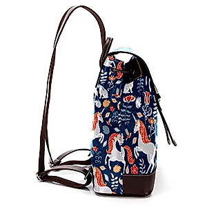 Unicorn Horse Forest Rabbit Women Leather Backpack Anti-theft Casual Shoulder Bag Fashion Ladies Satchel Bags