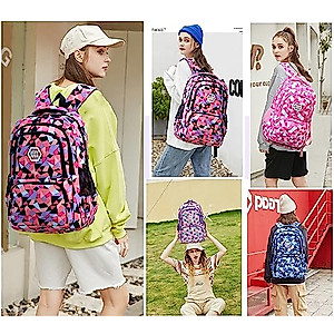 Geometric-Print Backpack and Lunch-Bag Set for Girls-Boys Middle-School Elementary Bookbags, 3Pcs School Bag with Lunch Bag Pencil Case