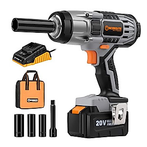 WORKSITE 20V Impact Wrench 1/2 Inch With Max 370 Ft-lbs (500N.m) Torque, Cordless Impact Gun Kit With Charger, Battery and 4 Pcs Impact Sockets For Car Tires