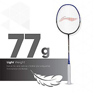 Li-Ning Air Force 77 G2 Carbon Fibre Strung Badminton Racket with Free Full Cover(Black/Blue,Set of 1)