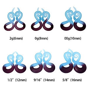 Qmcandy 2pcs Glass Spiral Tapers Plugs Twist Stretchers Earrings Stretching Piercings Jewelry Gauges 0g, blue purple