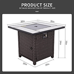 WAROOM Propane Fire Pit, 30 Inch Outdoor PE Wicker Gas Fire Pit Table with Fire Glass, and Waterproof Cover, for Parties and Gatherings on Patio Garden Backyard Porch