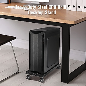 Metal Computer Tower Stand, Heavy Duty Mobile CPU Stand, CPU Holder Cart Under Desk, Width Adjustable Desktop Stand with Rolling Caster Wheels, PC Tower Stand Holder Fits Most Gaming PC Case - Black