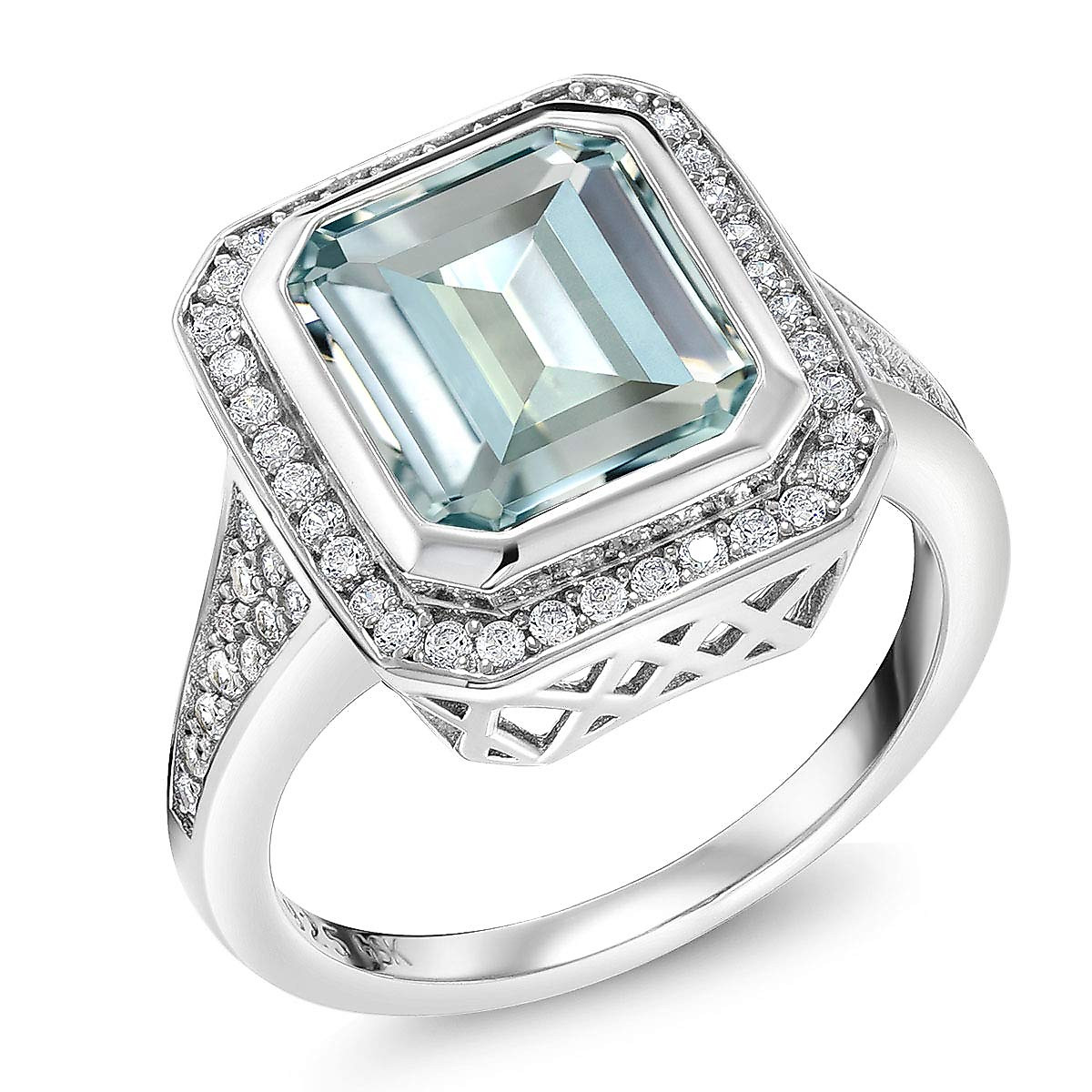 Gem Stone King 925 Sterling Silver Simulated Aquamarine Ring For Women | 5.00 Cttw | Emerald Cut 11X9MM | Available In Size 5, 6, 7, 8, 9