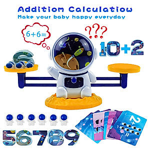 HT HONGTENG Balance Counting Cool Math Game for Kids - STEM Toys for 3 4 5 6 Year Olds Boys and Girls Educational Kindergarten -Astronaut Number Learning Material