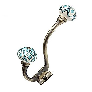 IndianShelf 1 Pack Hook | Key Hooks Hanging Keys | Sea Green Cream Hooks for The Wall | Ceramic Coat Hooks for Hanging | Flower Hooks for Kitchen [16.51 Cm]