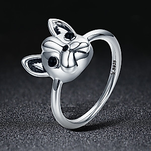Presentski French Bulldog Ring Made of Silver S925 Band for Women