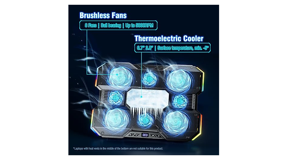 Powerful Gaming Laptop Cooling Pad with RGB & 8 Fans