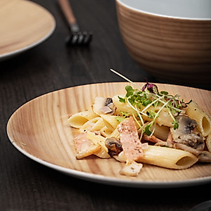 Wooden Pattern Porcelain Dinnerware Sets for 6, Ceramic Plates and Bowls, HF hoften Kitchen Dinnerware Set, 18pc Porcelain Dinnerware Set, Dishwasher, Microwave Safe