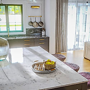 Benzara Round Galvanized Metal Serving Tray with Wooden Handles