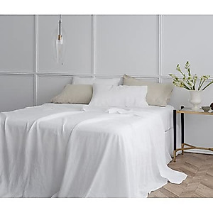 RUMIKAFeb 100% Linen 1PC Fitted Sheet 15 Inch Deep Pocket Mattress Cover Super Soft and Luxury Feel Linen Sheet Set Size - Twin , Color - Snow