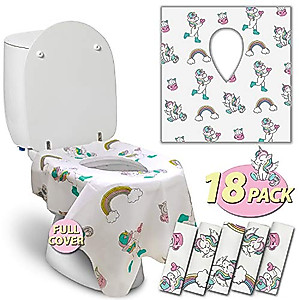 Disposable Toilet Seat Covers for Toddlers, Extra Large Individually Wrapped Unicorn Paper Potty Training Liners for Kids, Portable, Flushable with Non-Slip Adhesives, Potty Shields, Airplane & Travel