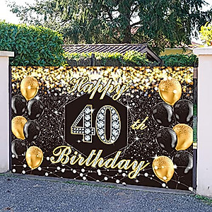 AILIBA 40th Birthday Banner Backdrop, 40th Birthday Party Decorations Black Gold 40th Birthday Photography Background, Black Gold Happy 40th Birthday Sign Birthday Party Supplies