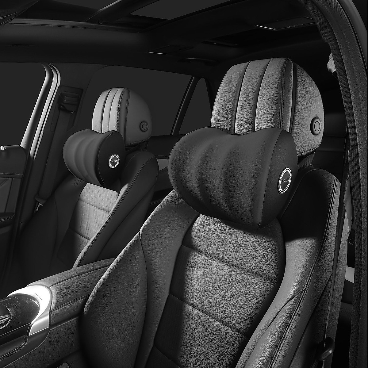 LIQUN Memory Foam Car Neck Pillow, Neck Support Pillow, Neck Support Pad Pain Relief, Adjustable Belt and Breathable Detachable, Suitable for Most Car Pillows Black