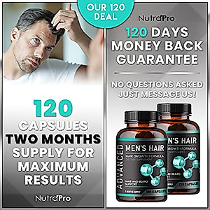 Hair Growth Vitamins For Men - Anti Hair Loss Pills. Regrow Hair & Beard Growth Supplement For Volumize, Thicker Hair.Stop Hair Loss And Thinning Hair With Biotin & Saw Palmetto Hair Vitamins.120 Caps