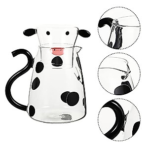 1 Set Glass Carafe Pitcher with Glass Mug Cute Cow Glass Tea Pitcher Kettle Milk Jug Night Water Carafe for Midnight Drink Home Office Hotel 550ml