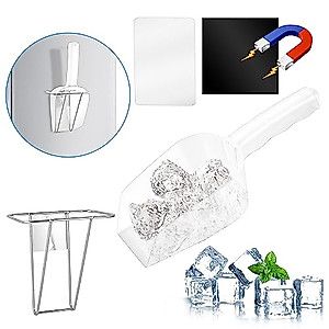 4 Pieces Magnetic Ice Scoop Holder for Side of Fridge Ice Maker Scoop Holder Metal 24 OZ Ice Scoop Clear Plastic Ice Scoop for Ice Machine with Holder for Party Wedding Ice Bucket
