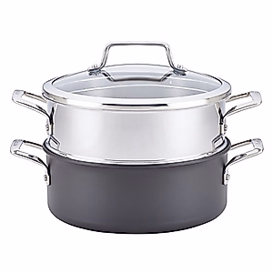 Anolon Authority Hard-Anodized Nonstick Covered Dutch Oven with Steamer Insert, 5-Quarts, Gray