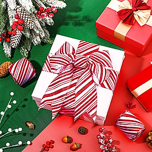 2 Rolls 20 Yards Red and White Striped Ribbons, 2.5 Inch Wide - Candy Cane Glitter Ribbons for Christmas Tree and Gift Wrapping