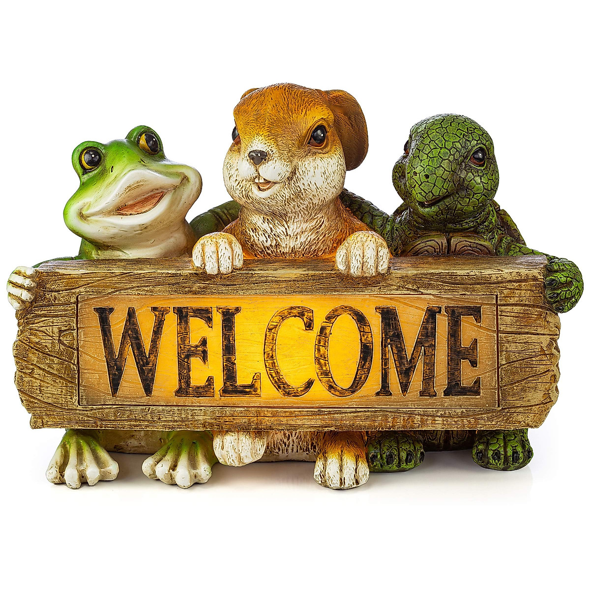 VP Home Flocked Welcome Gnome with Lantern Solar Powered LED Outdoor Decor Garden Light Welcome gnome Statues Outdoor gnome Decor Funny Figurine Decor for Outside Patio, Yard, Lawn