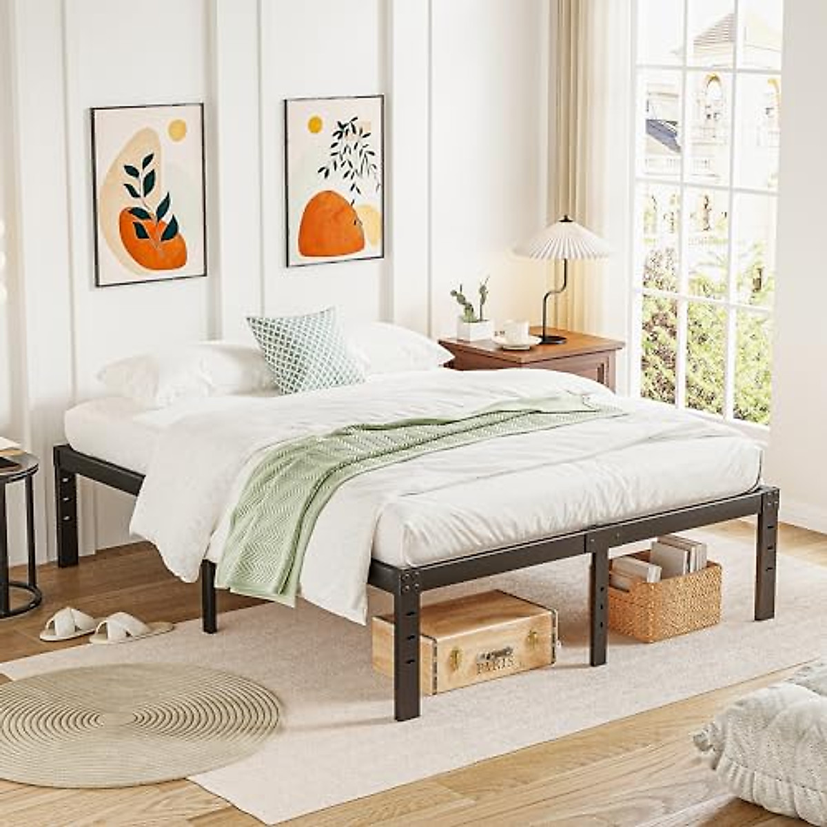 ZIYOO California King Bed Frames, 18'' Platform Bed Frame, 2000lbs Heavy Duty Steel Slat, Non-Slip Design, No Box Spring Needed, Easy Assembly, Quiet Noise Free, Under Bed Storage Space