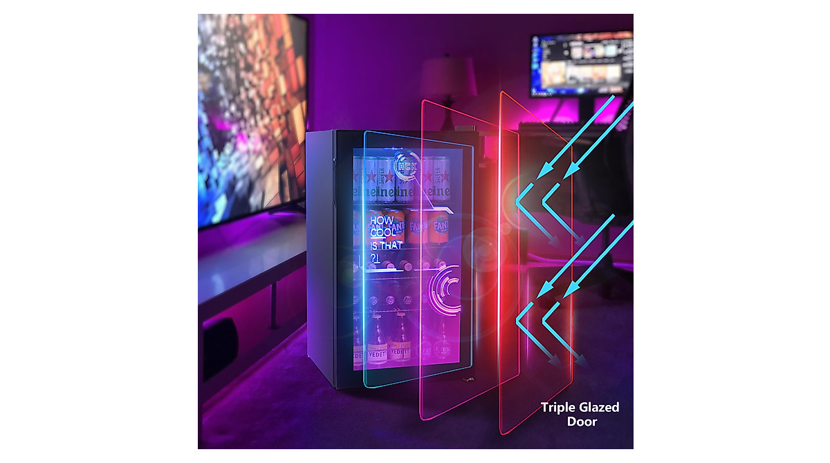 HCK Cyberpunk Beverage Fridge | Mini Cooler for Gaming & Party