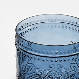 KMwares Decorative Wastebasket/Trash Can/Garbage Can for Home Accent, Kitchen, Bathroom Accessories, Office Decoration - Real Glass Solid Dark Blue