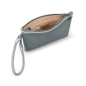The Sak Vita Wristlet in Leather, Convertible Design with Adjustable Straps, Dusty Blue