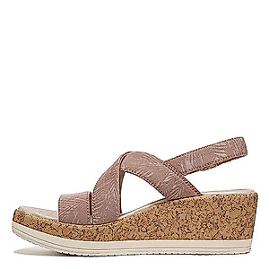 BZees Womens Radiant Cork Wedge Strappy Sandal Biscotti Brown Palm Leaf 6 M