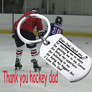 BEKECH Hockey Dad Gifts Ice Hockey Keychain Sport Dad Thank You Gift Dear Dad Thank You for Teaching Me to Skate Father's Day Hockey Gifts for Dad from Daughter Son(silver)