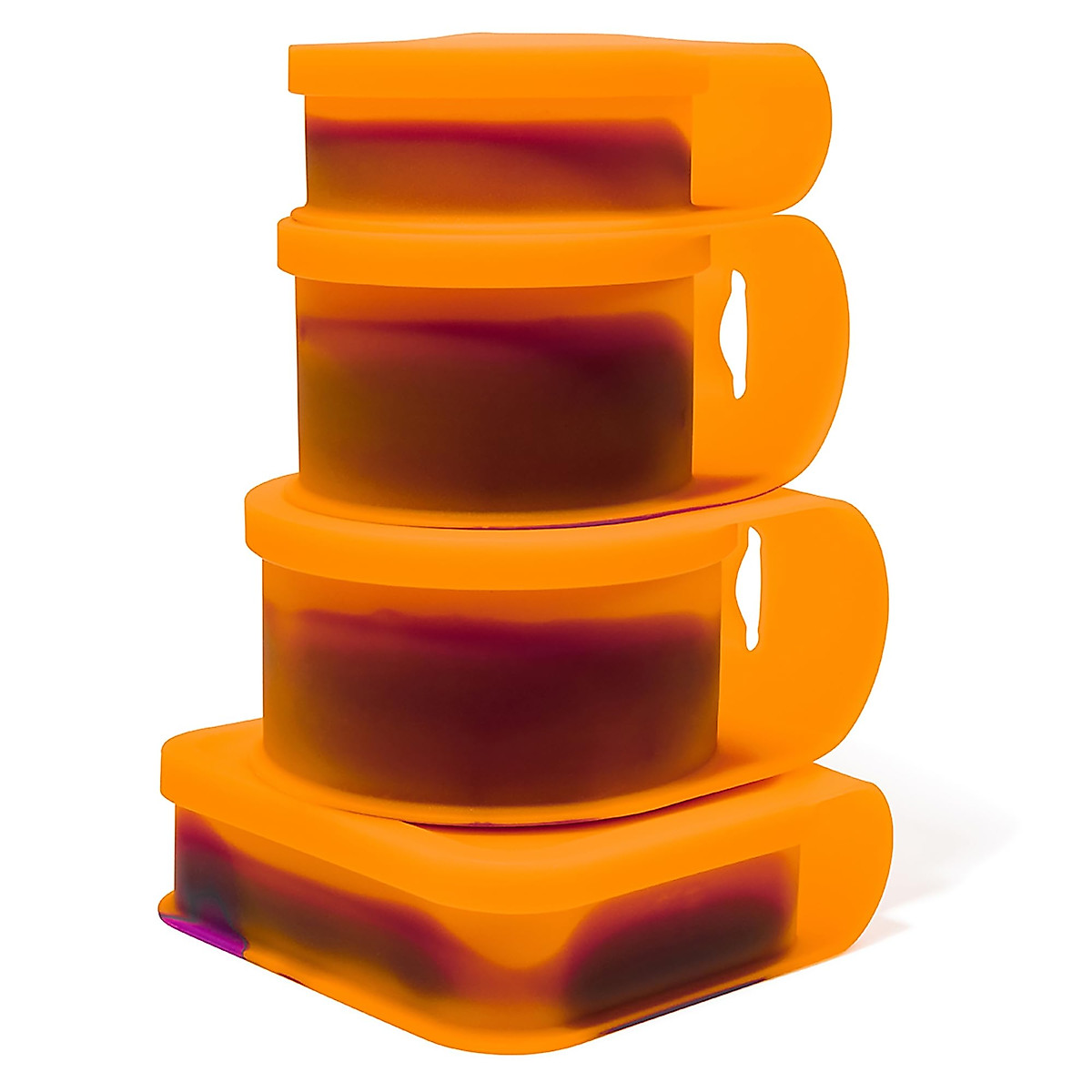 Silipint: Silicone Go Go Bowls: Set of 4: Sun Storm - Sizes: 10, 20, 30 oz & Sandwich Size - Microwavable, Attached Lid, Sustainable