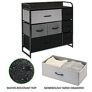 mDesign 30.9" High Steel Frame/Wood Top Storage Dresser Furniture Unit with 7 Removable Fabric Drawers - Large Bureau Organizer for Bedroom, Living Room, Closet - Gray/Multi-Color/Black