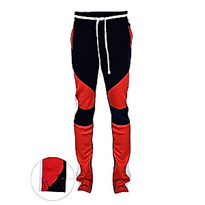 SCREENSHOTBRAND-P41901 Mens Activewear Premium Slim Fit Track Pants - Athletic Jogger Color Block Cut & Sew Sportswear Bottoms-Black-Medium