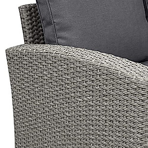 FANYE 5 Pieces All Weather Outdoor Patio Furniture Conversation Sets PE Wicker Rattan Sectional Couch Include 1 Table, 2 Sofas, 2 Ottomans and 3 Pillows Corner, Dark Gray