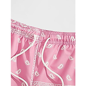 SOLY HUX Men's Cartoon Print Elastic High Waisted Casual Summer Shorts Pink and White M