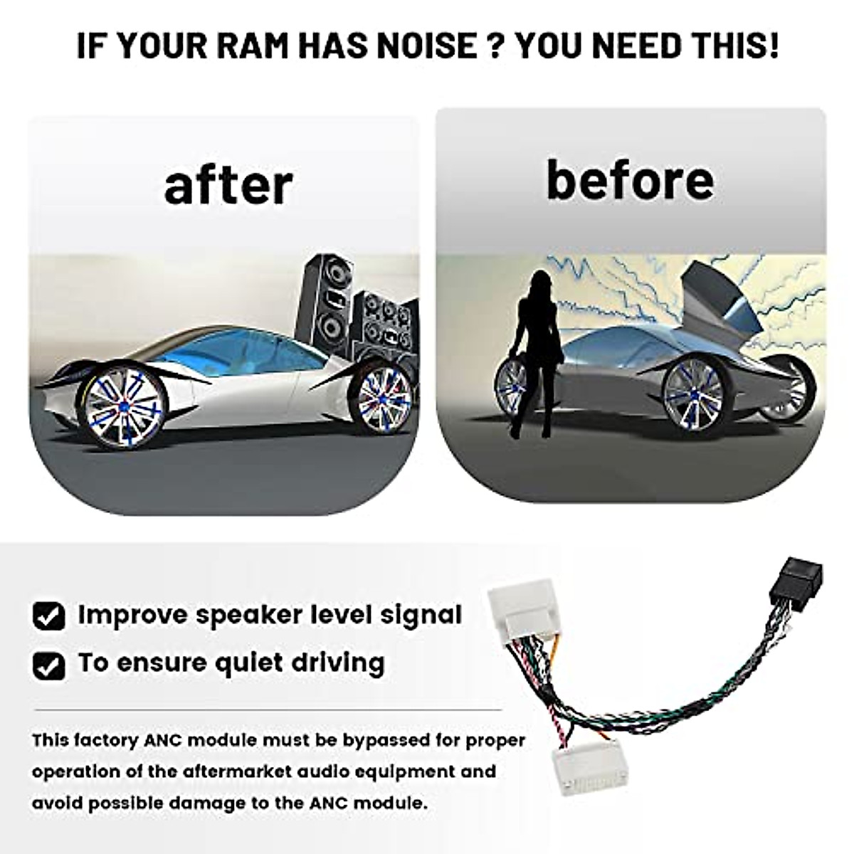 RED WOLF Car ANC Module Bypass T-Harness Plug Connector CH01 for Dodge Ram Jeep Chrysler 2007-2011 Add Aftermarket Amplifier Subwoofer to Non Factory Amp System Plug and Play