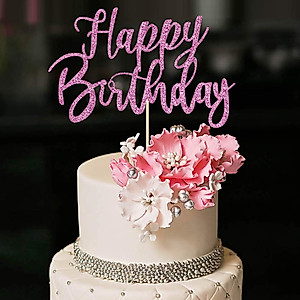 YUINYO Handmade Glitter happy birthday Cake Topper, Happy Birthday Cake Bunting Decor,Birthday Party Decoration Supplies (Purple)
