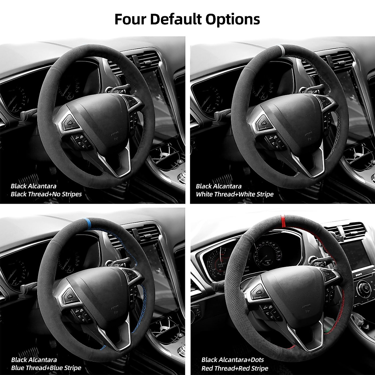 Alfanxi Hand Stitch Alcantara Steering Wheel Cover Compatible with Ford Edge Fusion Energi Hybrid Galaxy Mondeo S-MAX 2014-2020 (Red Stripe)