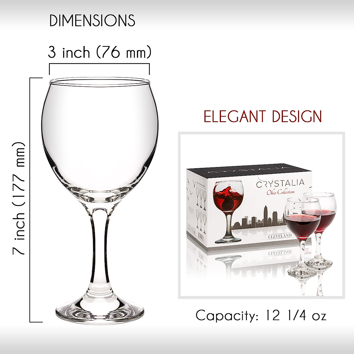 Stemmed Red Wine Glasses Set of 4, All Purpose 12 ¼ Oz Lead-Free Long Stem Wine Glasses, Crystal Clear, Dishwasher Safe, Restaurant Quality