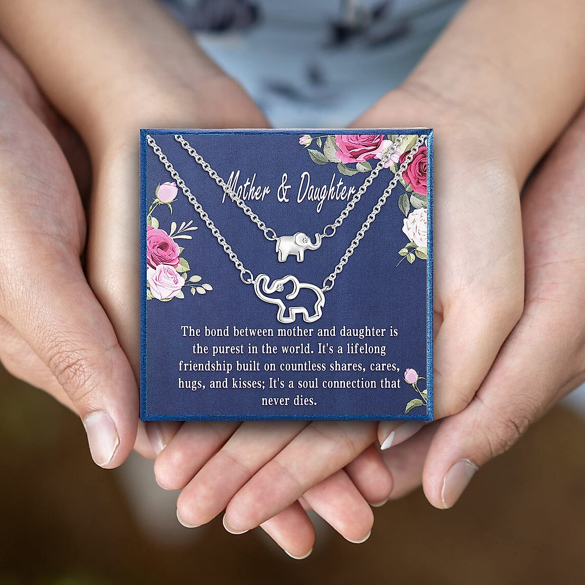 Ascona Mother Daughter Necklace Set for 2, Silver Mom Daughter Elephant Matching Pendant Chain, Mommy and Me Jewelry Mother's Day Christmas Gifts Valentines Day Gifts for Her