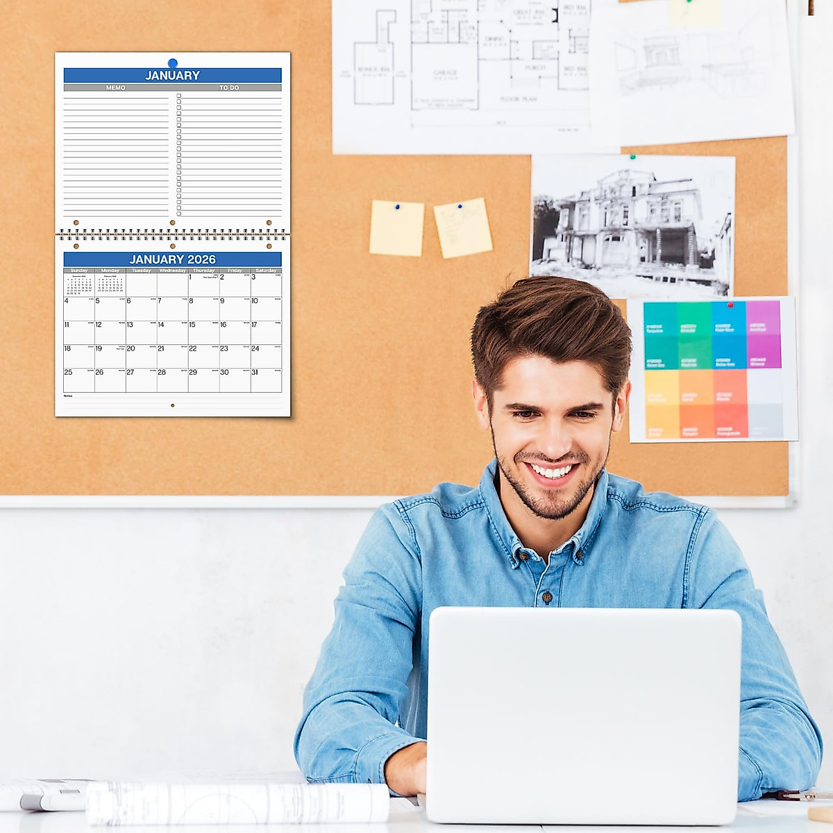 Dunwell 2023 Calendar for 3-Ring Binder (8.5x11, Blue Shades) Use as 2023 Binder Calendar, Wall Calendar or Desk Calendar, 3-Hole Punched, Fits Standard Notebooks