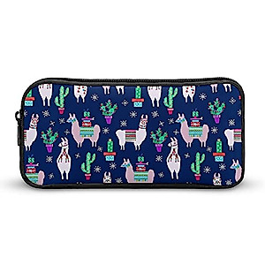 Llama with Cactus Pattern Pencil Case Makeup Bag Big Capacity Pouch Organizer for Office College