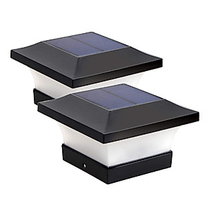 T-SUN Solar Post Lights, Waterproof Outdoor Solar Post Cap Lights for 4 X 4 Wooden Posts, 6000K White LED Lighting, Deck, Patio Garden Decor or Fence(2 Pack)