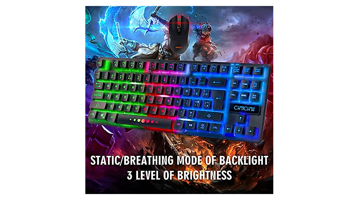 Gaming Wireless TKL Keyboard Mouse Combo - Rechargeable & LED