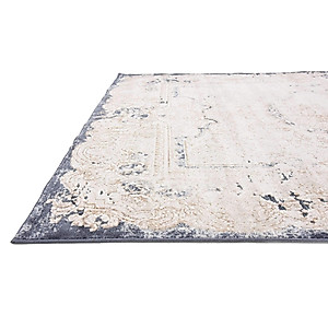 Unique Loom Chateau Collection Rustic, Vintage, Medallion, Textured, Distressed, Traditional Area Rug, 5 ft x 8 ft, Beige/Navy Blue