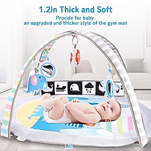 Baby Play Gym, Baby Play Mat Activity Gym with 2 Visual Replaceable Washable Mat Covers and 5 Toys Visual, Hearing, Touch, Cognitive Development for Baby to Toddler