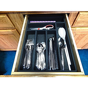 Polar Whale Flatware Silverware Drawer Organizer Premium Dividers for Cutlery Forks Knives Spoons Serving Utensils Non-Slip Waterproof Tray Insert 12.75 X 18 Inches 6 Slot Extra Deep