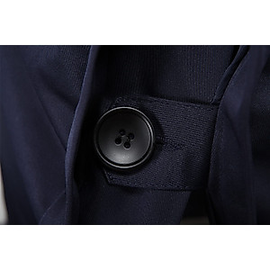 Maiyifu-GJ Men's Double Breasted Trench Coat Stylish Slim Fit Mid Long Belted Windbreaker Lapel Military Jacket with Belt (Dark Blue,XX-Large)