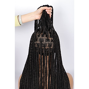 Fecihor 36" Knotless Braided Wigs Lace Front Box Braids Lace Frontal Wig for Women Human Hair Blended Black Hand Full double lace Braid Wig With Baby Hair